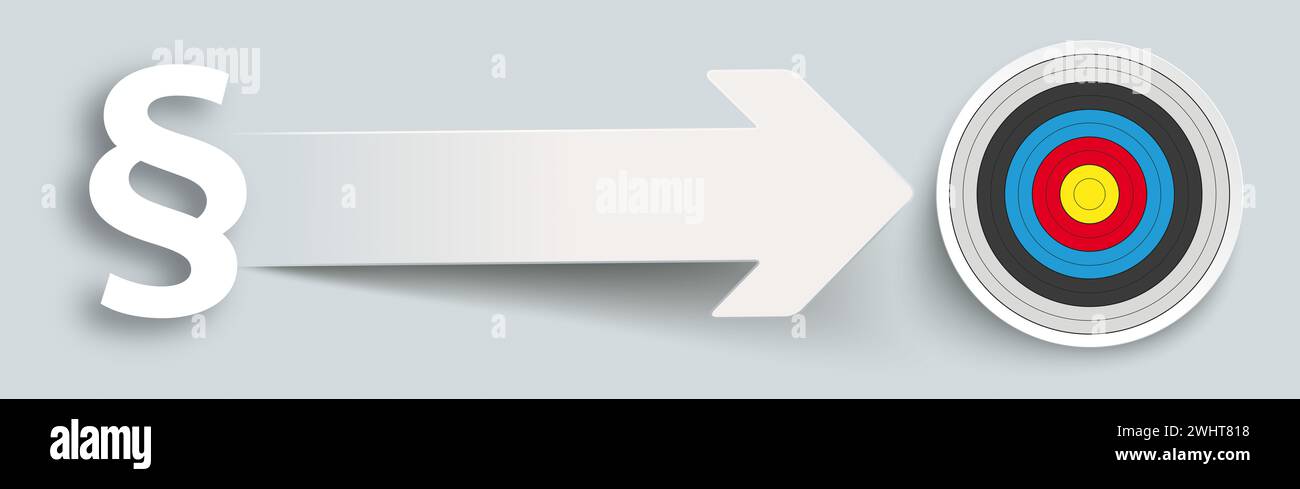 Gray arrow with white paragraph and classic target on the gray ...