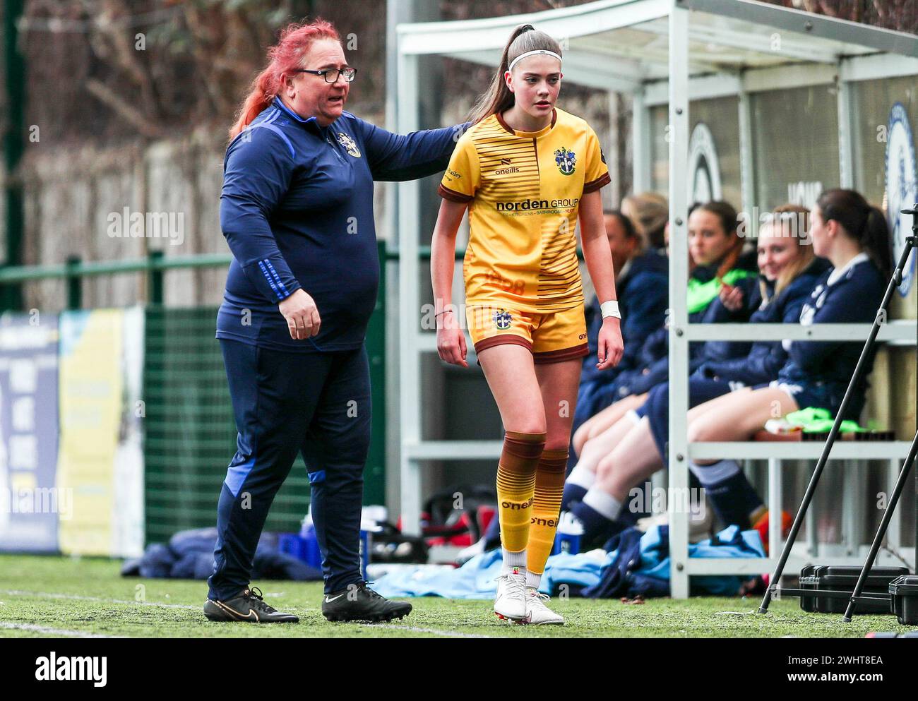 Sutton United Women's manager Lucy Clark (left) during the LSE Regional ...