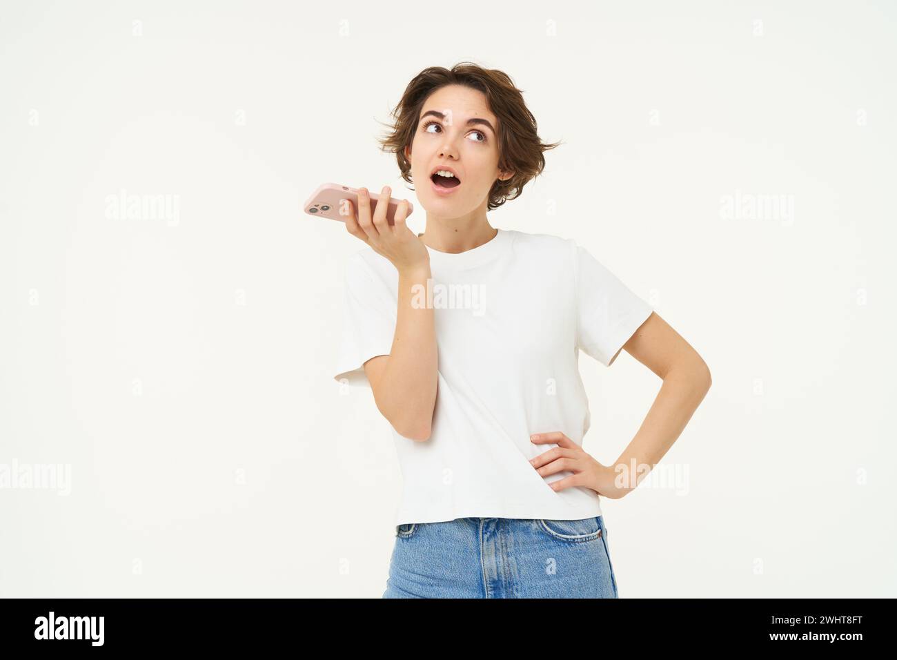 Woman speakerphone hi-res stock photography and images - Alamy