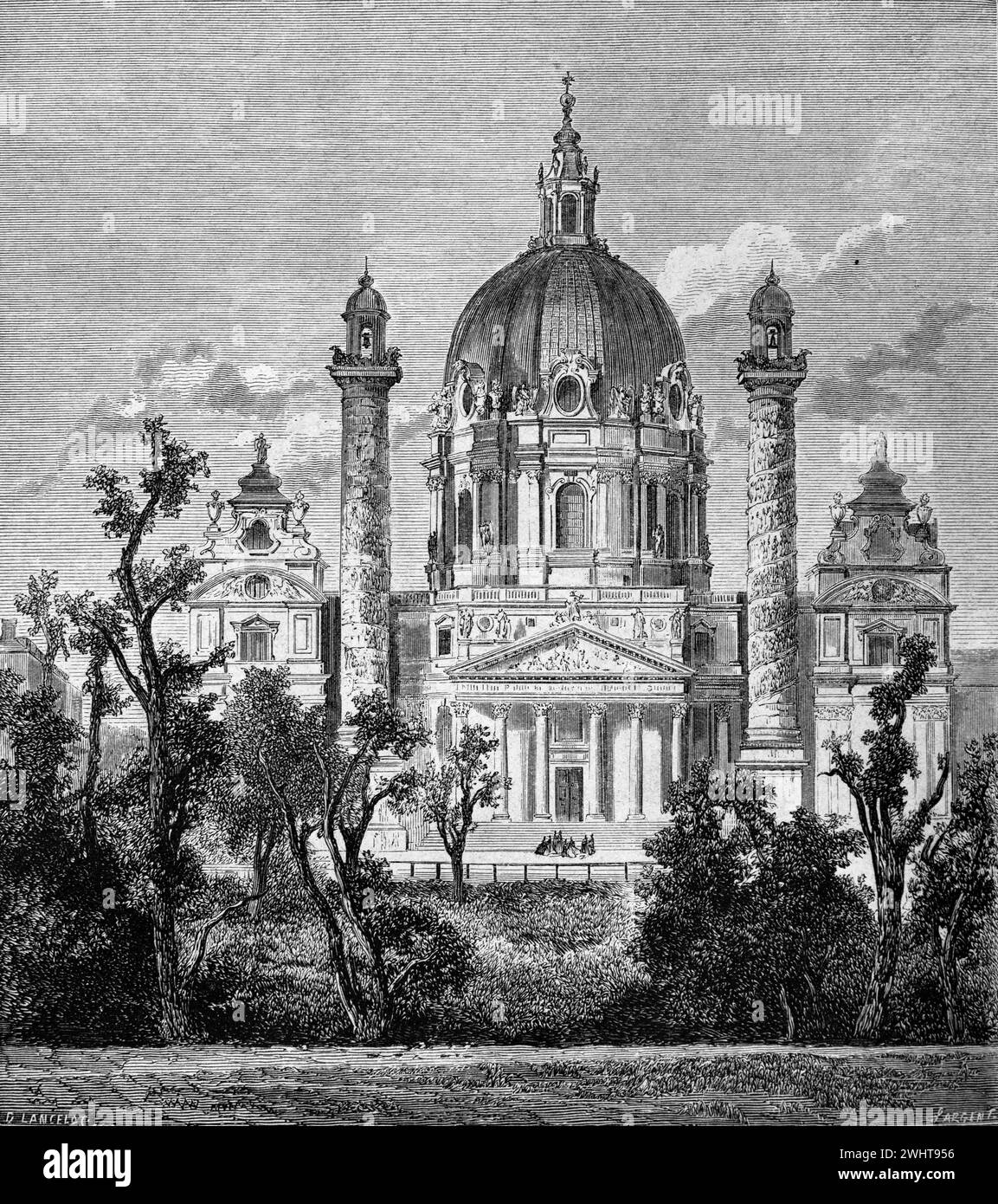 Karlskirche, or St. Charles Church, (1716-1737) a Baroque Church on ...