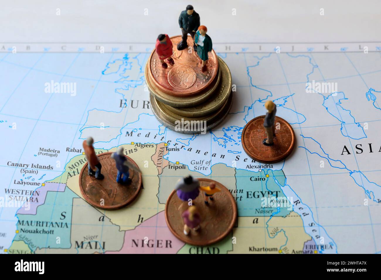 A map and model figures representing immigration to Europe Stock Photo ...