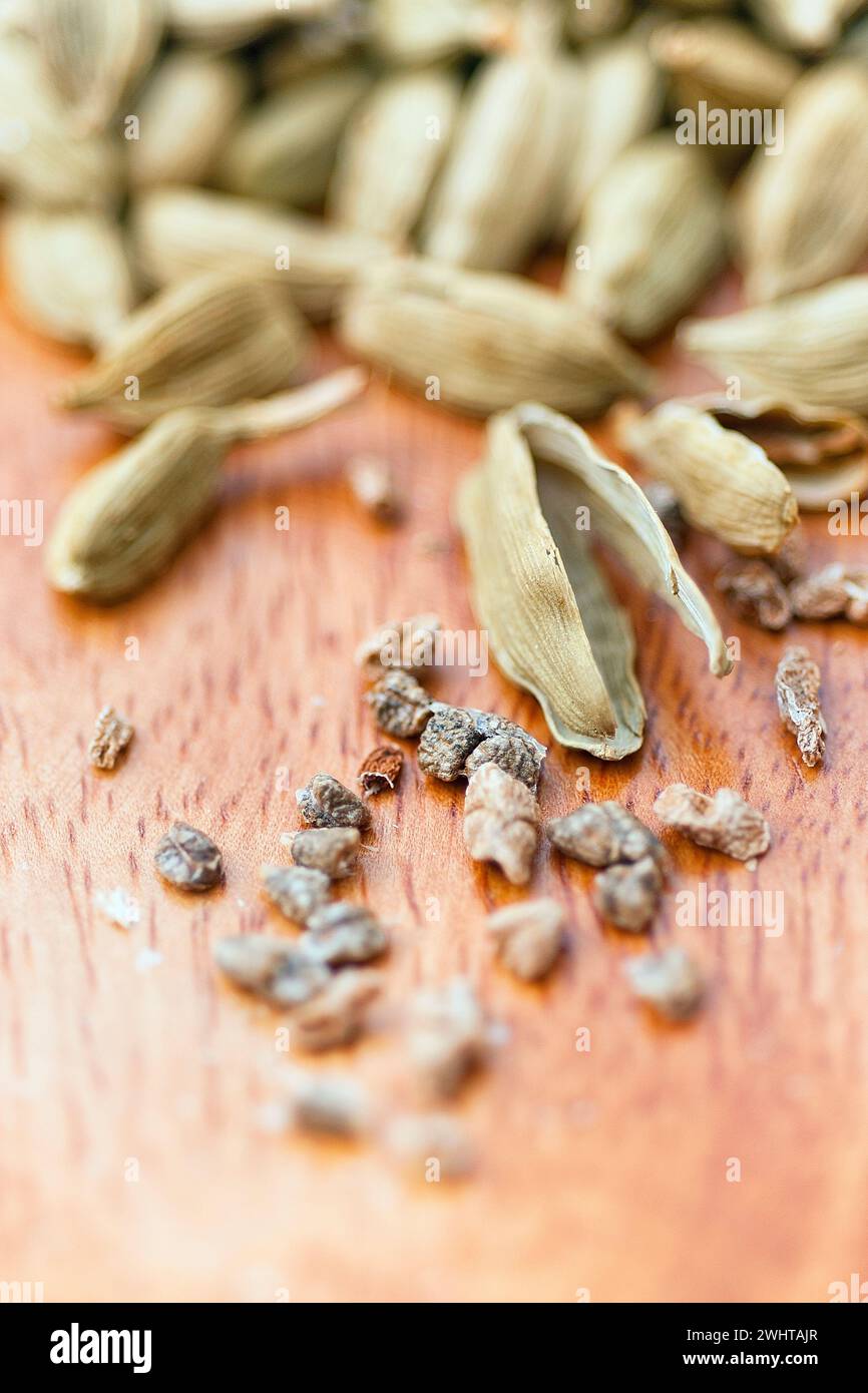Cardamom pods (Elettaria cardamomum), Zingiberaceae. Aromatic spice ...