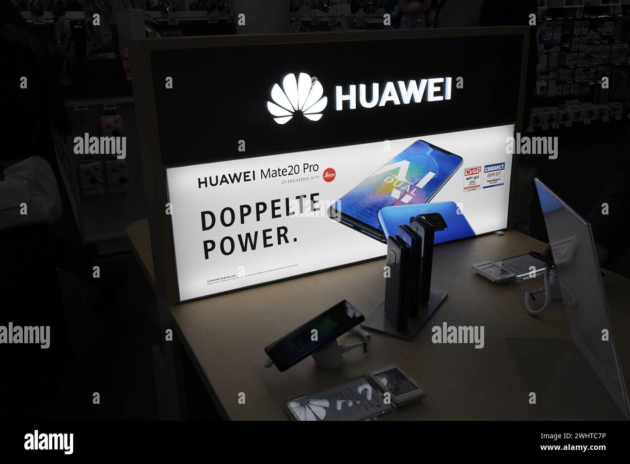 Berlin /Germany . 04 March 2019. Huawei mate20 pro and products display ...