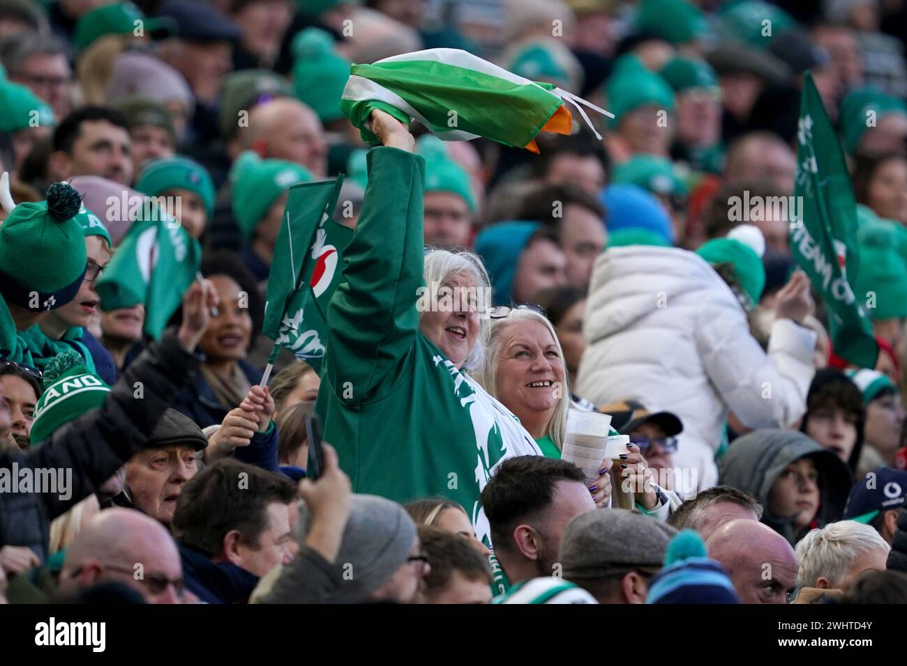 Ireland fans celebrate in the stands during the Guinness Six Nations ...
