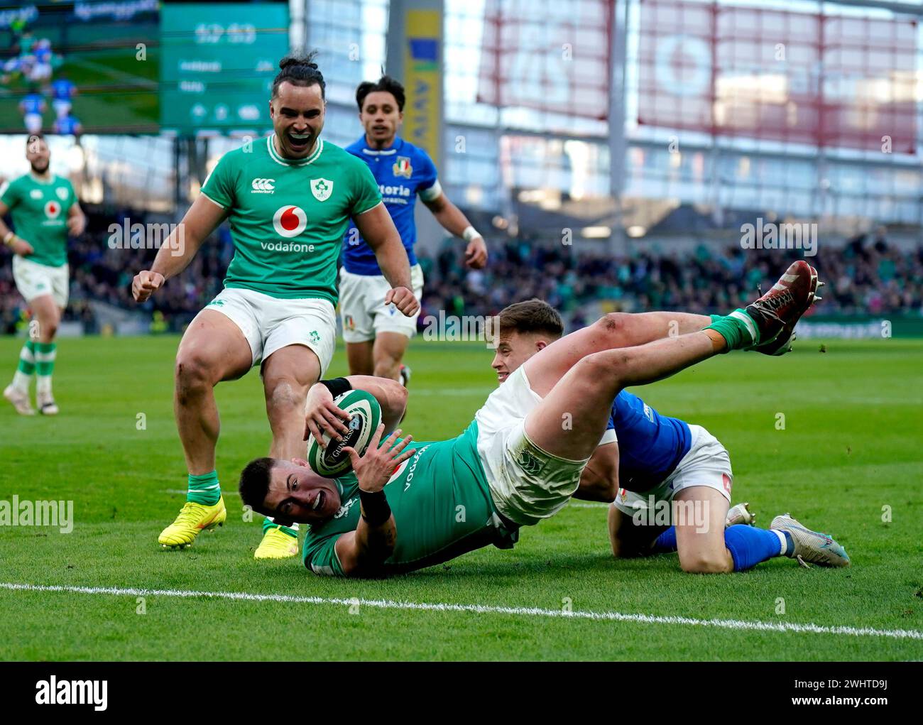 Italy's Stephen Varney stops Ireland's Dan Sheehan from scoring a try ...