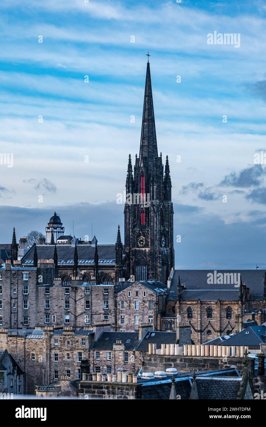 View of Edinburgh city skyline of Festival Hub spire, Scotland, UK ...