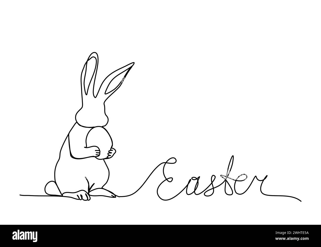 Easter rabbit with egg, one line drawing vector illustration Stock ...