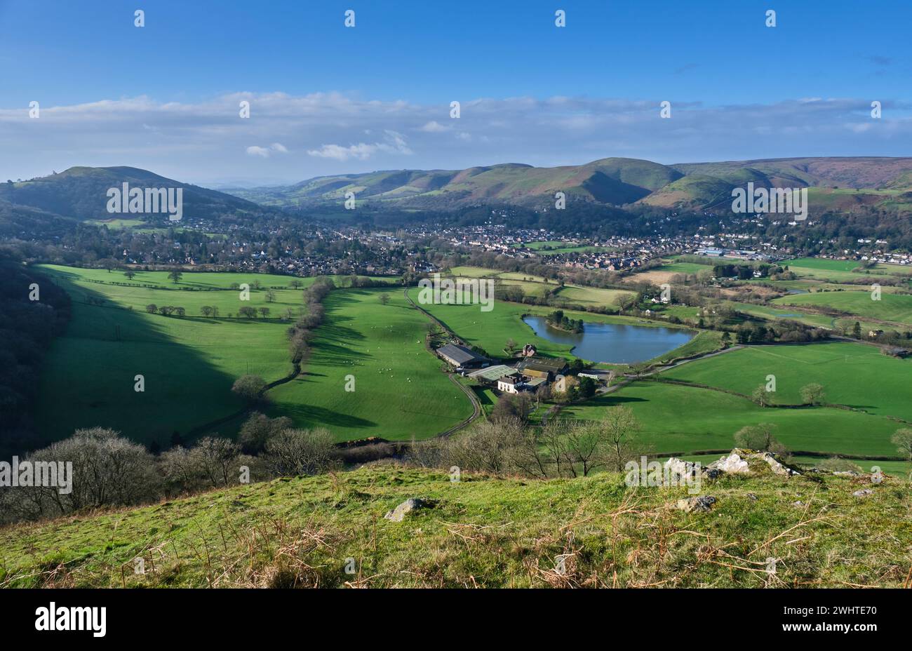 Church Stretton, Ragleth Hill, and the Long Mynd seen from Caer Caradoc ...