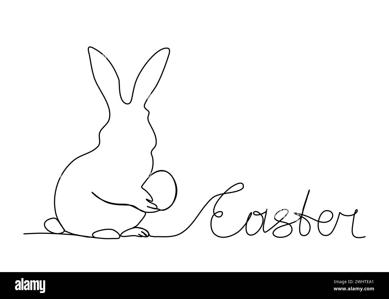 Easter rabbit with egg, one line drawing vector illustration Stock ...