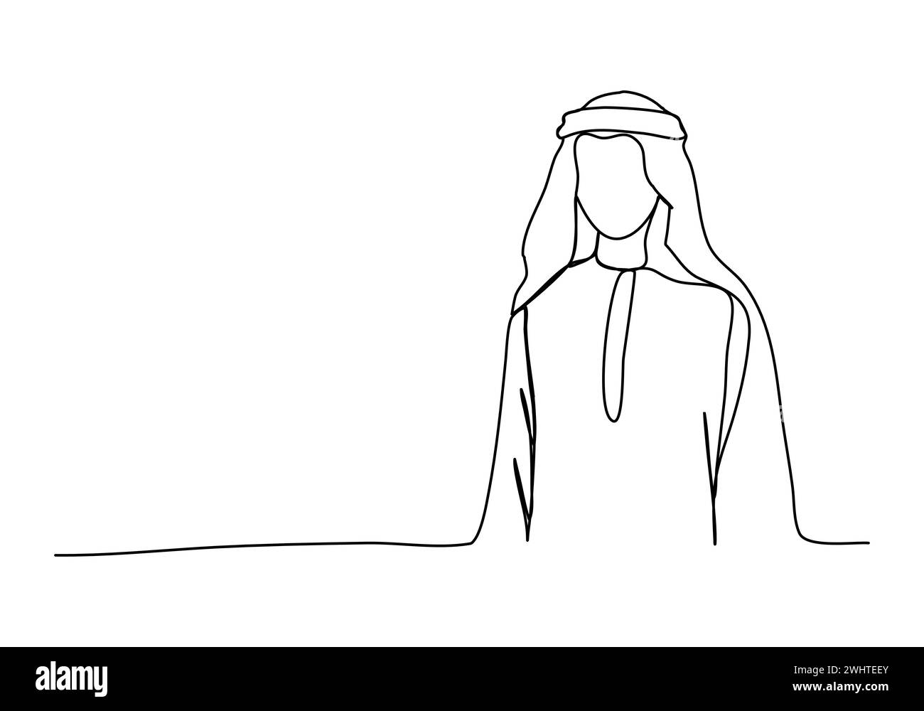Muslim man in arabian clothes. One line drawing vector illustration ...