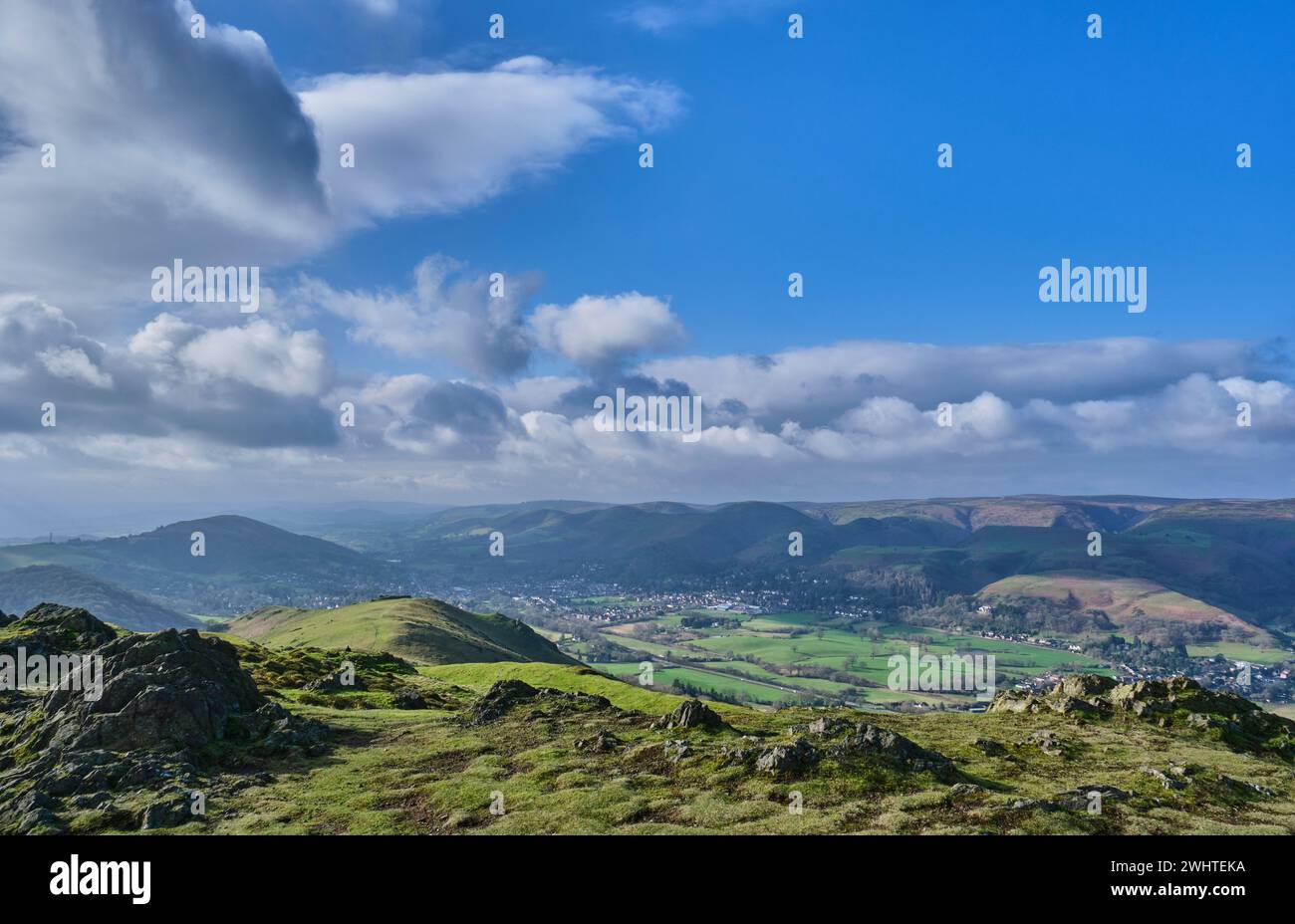 Church Stretton and The Long Mynd seen from Caer Caradoc, Church ...