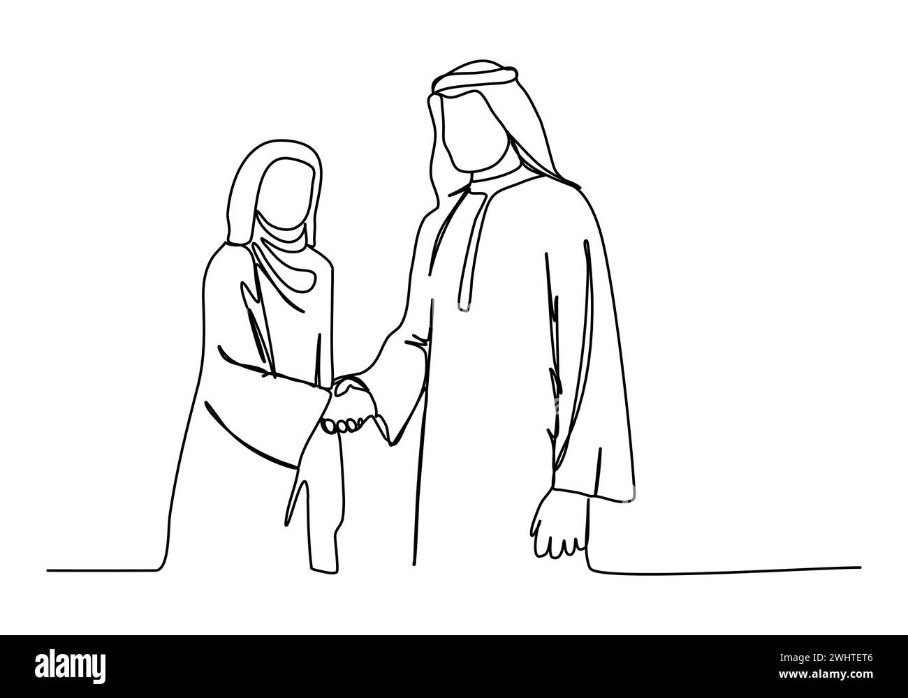 Muslim man and woman in arabian clothes. One line drawing vector ...
