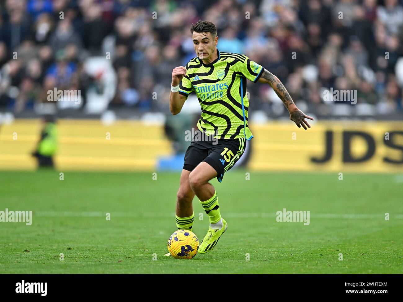 London, UK. 11th Feb, 2024. Jakub Kiwior (Arsenal) during the West Ham ...