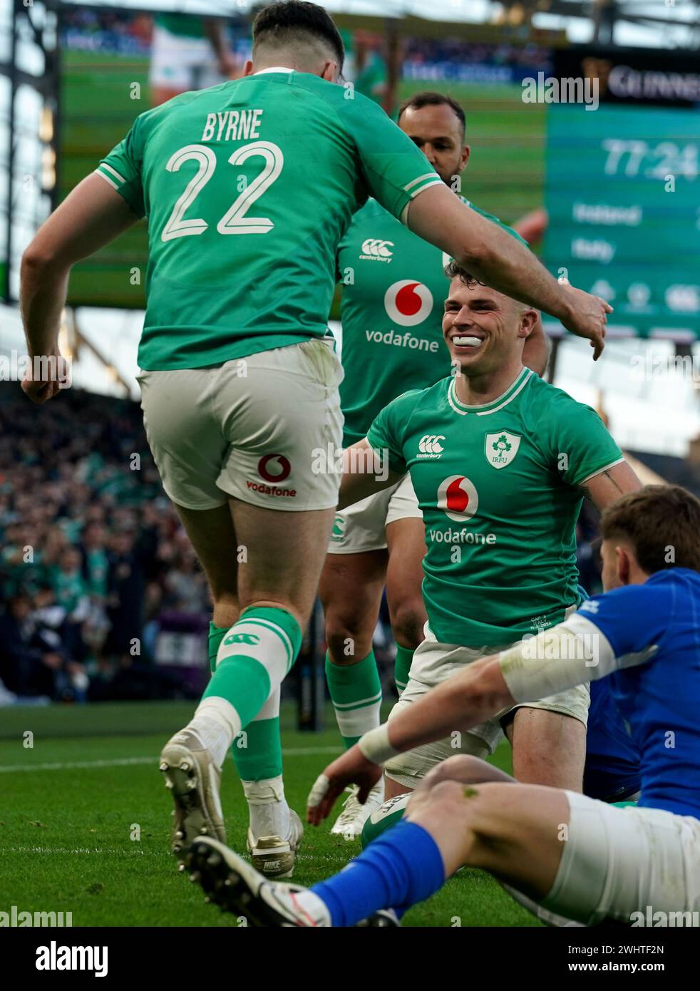 Ireland's Calvin Nash (centre) celebrates after scoring his sides sixth ...