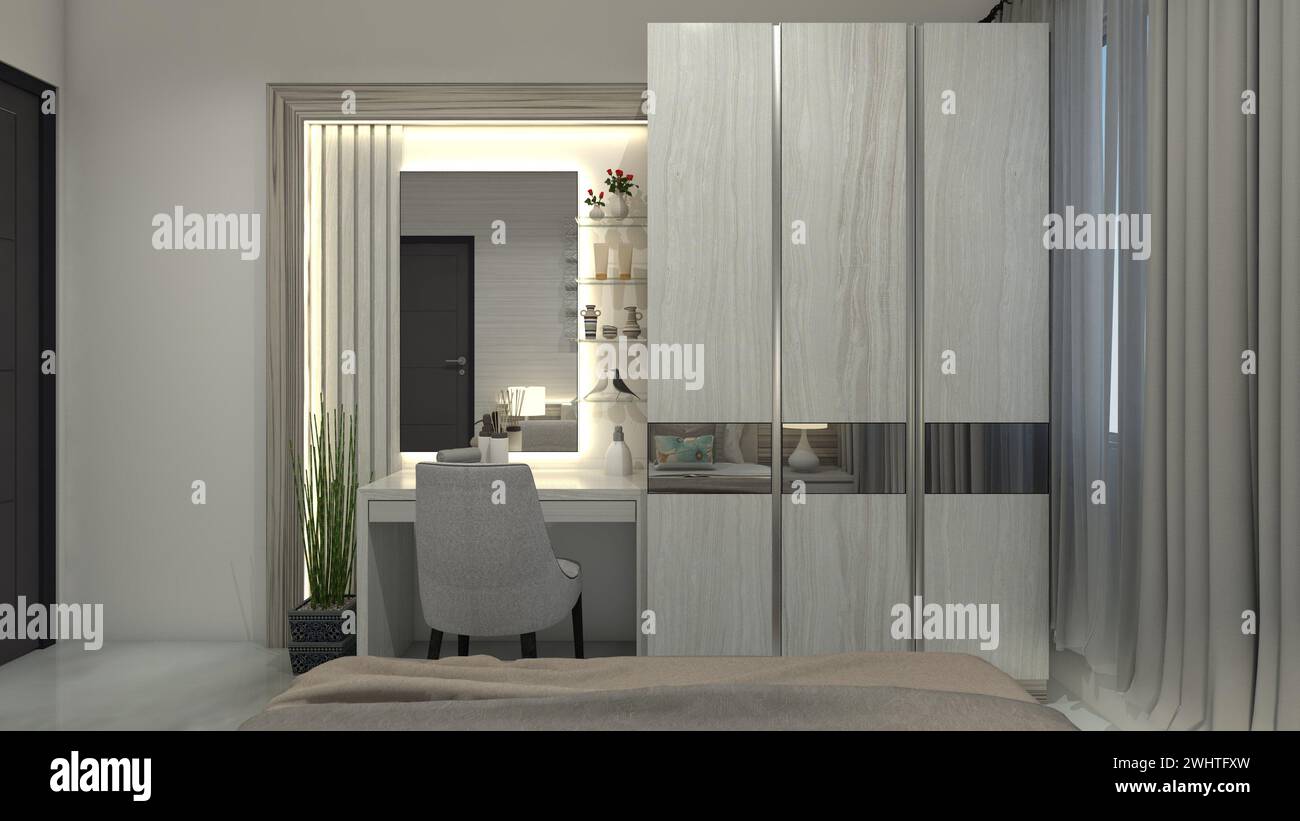 Modern Wardrobe Cabinet and Dressing Table with Minimalist Panel ...