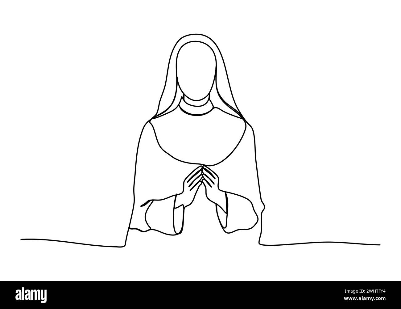 Christian nun, one line drawing vector illustration Stock Vector Image ...