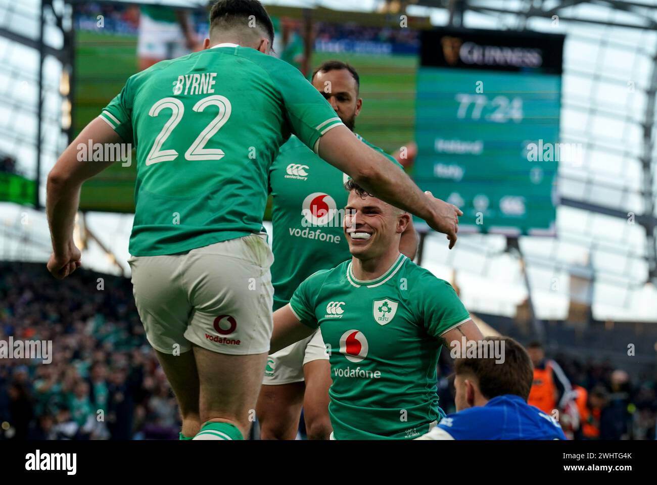 Ireland's Calvin Nash (centre) celebrates after scoring his sides sixth ...