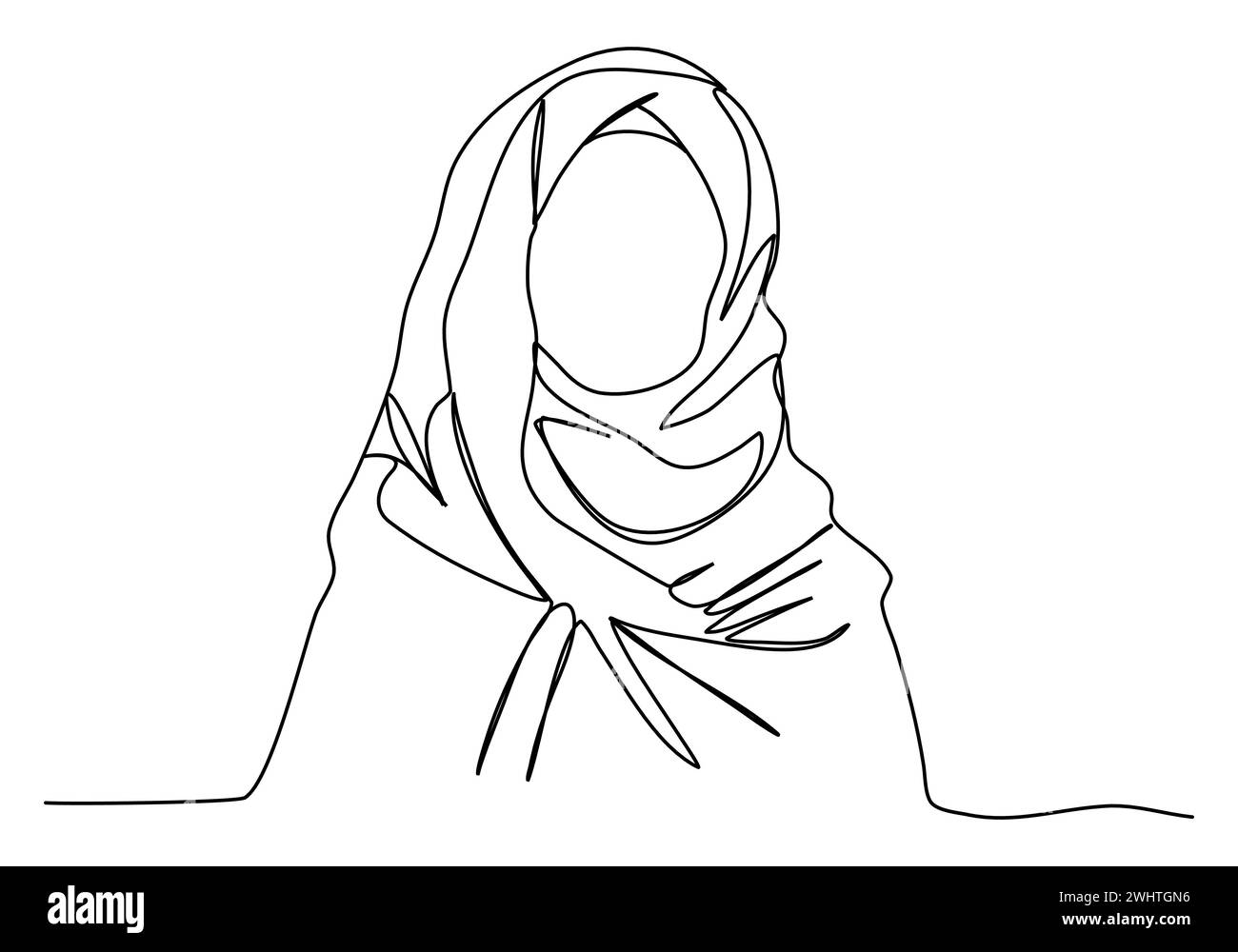 Woman in a headscarf, one line drawing vector illustration Stock Vector ...