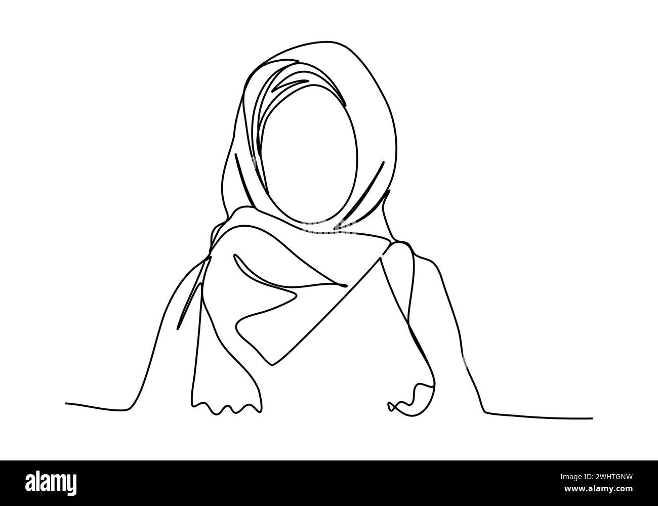 Woman in a headscarf, one line drawing vector illustration Stock Vector ...