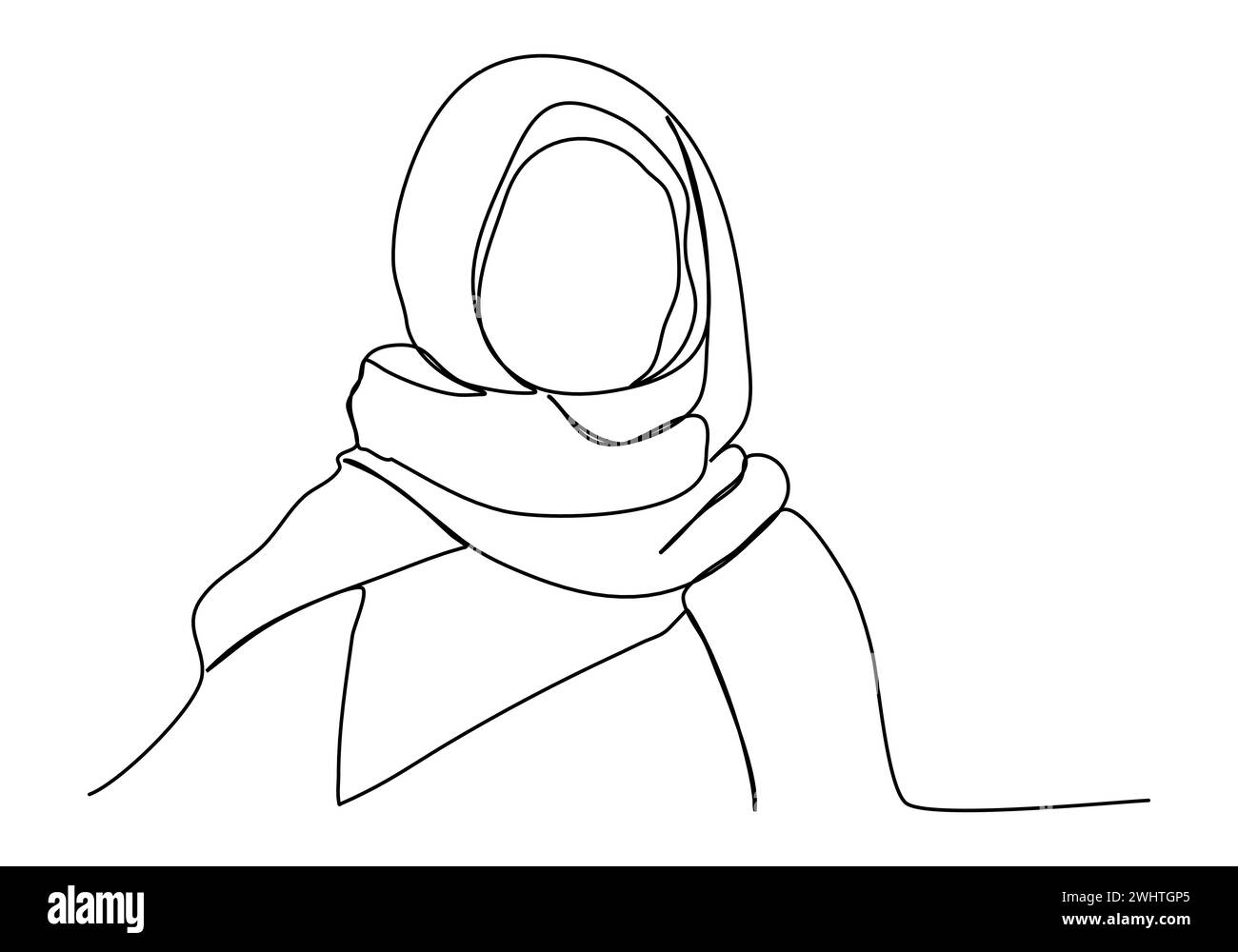 Woman in a headscarf, one line drawing vector illustration Stock Vector ...