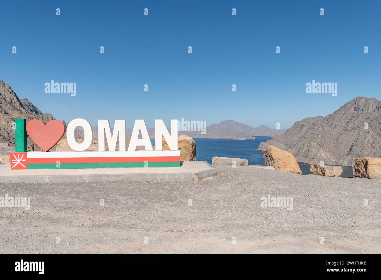 The I love Oman Sign over looking Khor Najd - Khawr Najd lagoon ...
