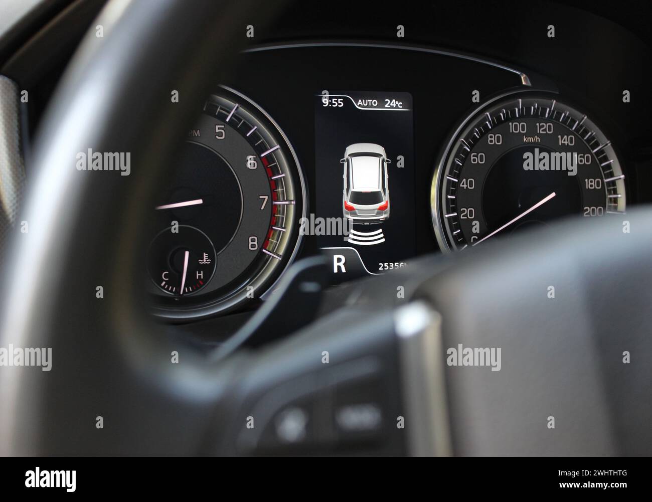 Activated park pilot system shows the distance to the object behind the ...