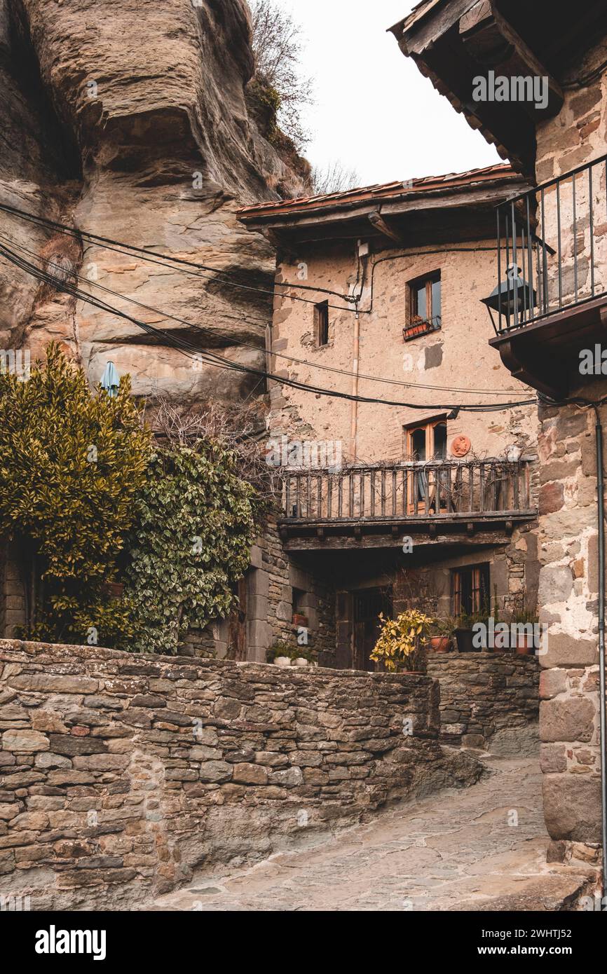 Streets in the medieval town of Rupit in Catalonia Spain Stock Photo ...