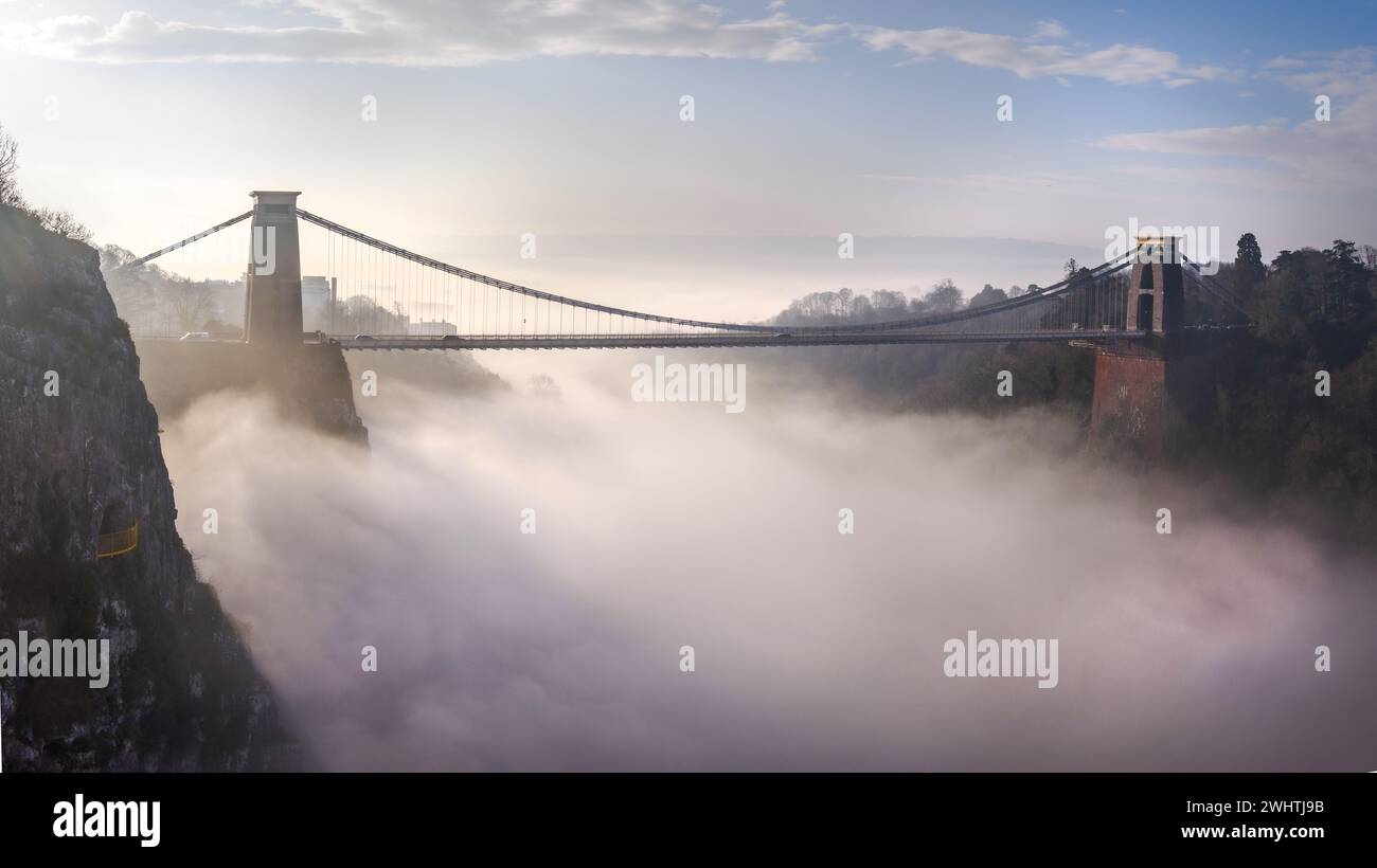 Clifton Suspension Bridge Bristol UK rising above inversion cloud in ...