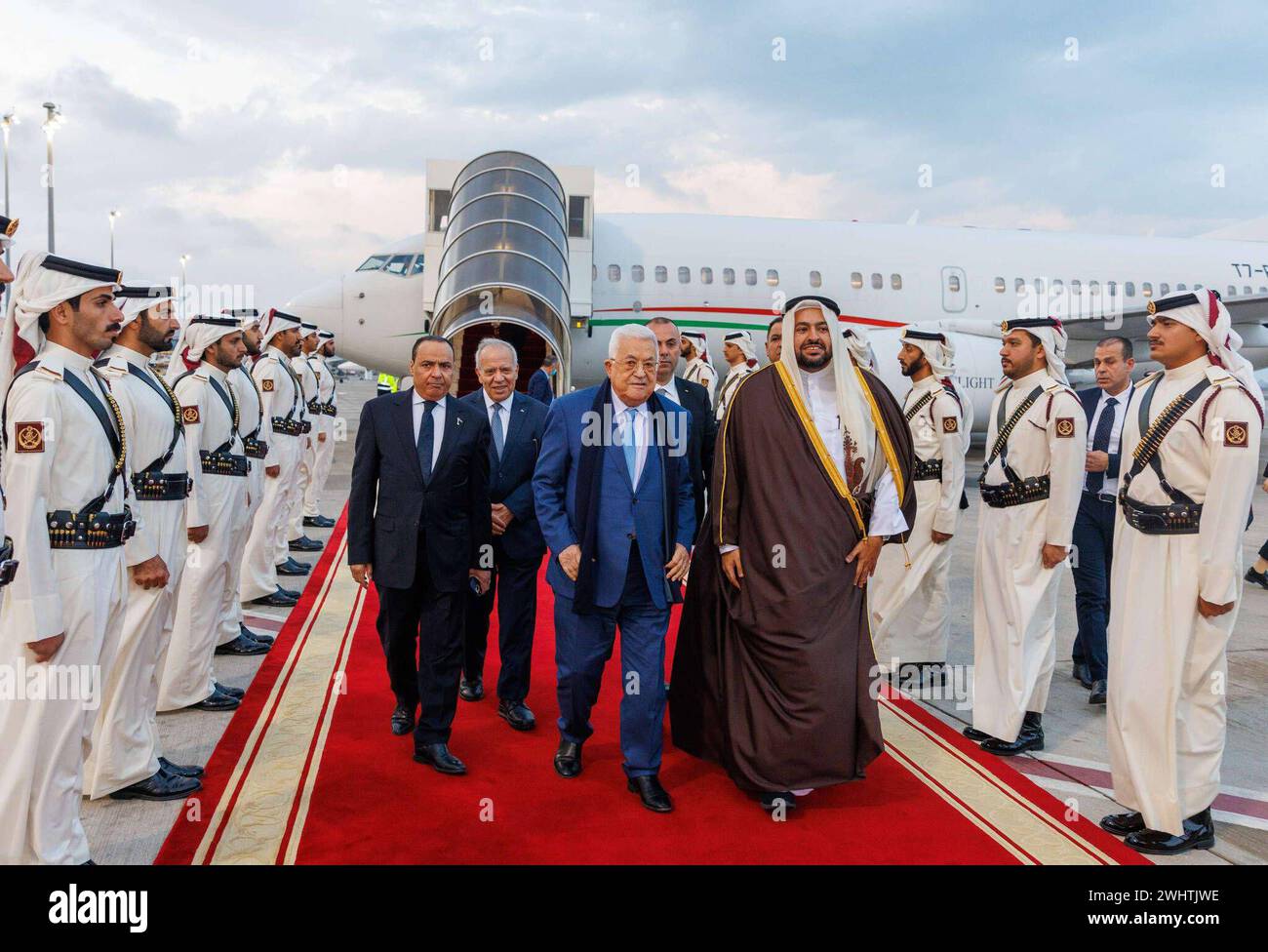 Emir of Qatar Tamim bin Hamad Al Than, receives Palestinian President Mahmoud Abbas in Doha Emir ...