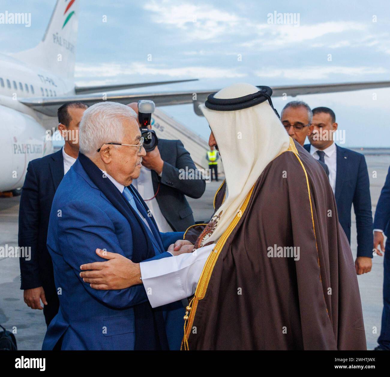 Emir of Qatar Tamim bin Hamad Al Than, receives Palestinian President Mahmoud Abbas in Doha Emir ...