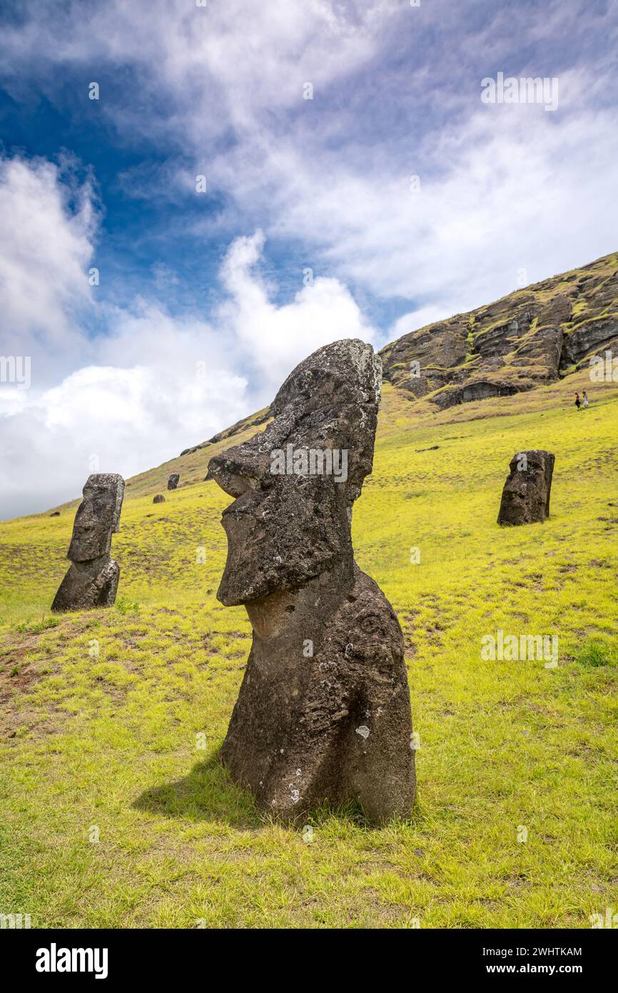 Moais in the quarry of Rano Raraku, in Rapa Nui, Easter Island Stock ...
