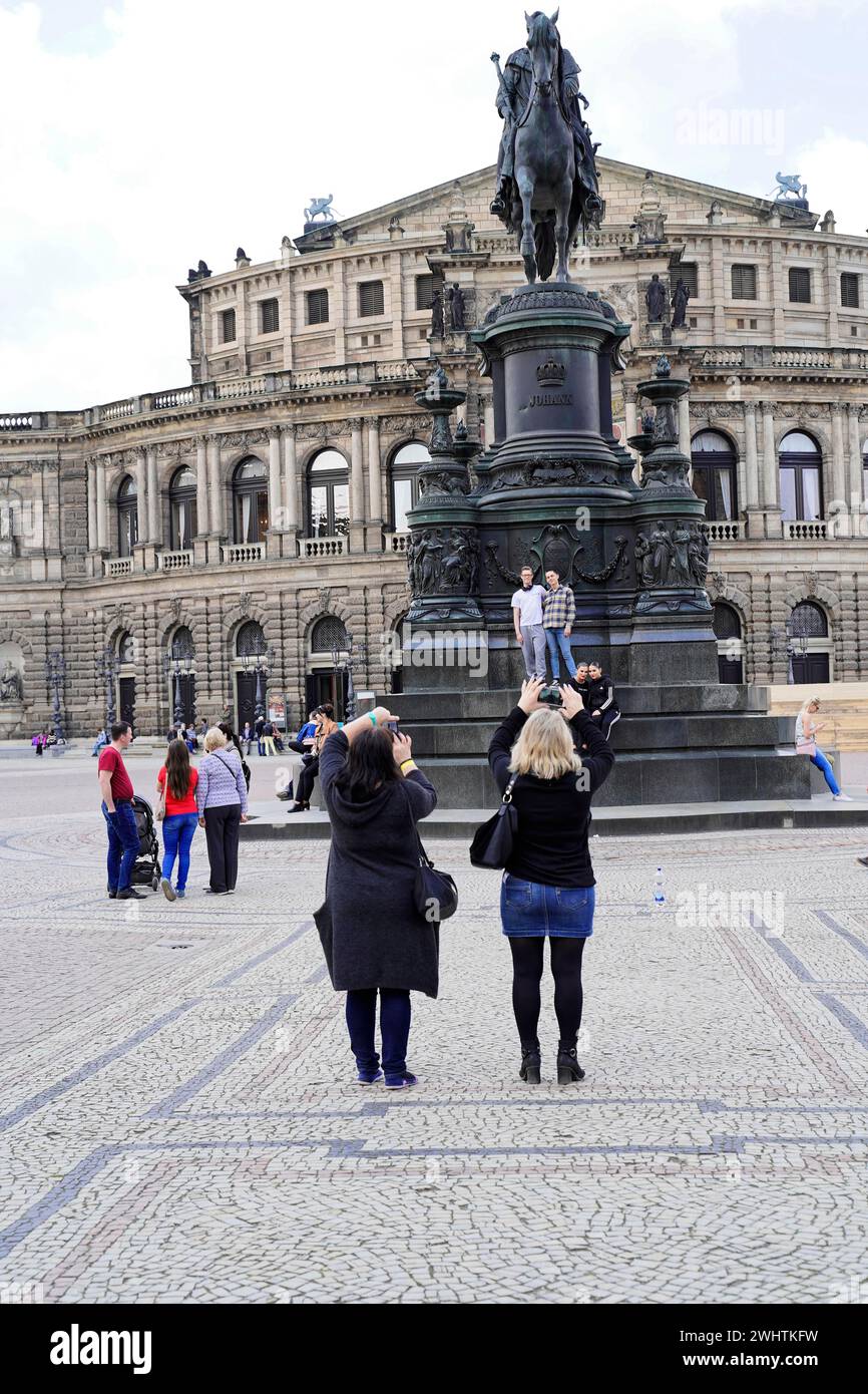 Semper Opera House with King John Monument, Opera House of the Saxon State Opera Dresden, Court ...
