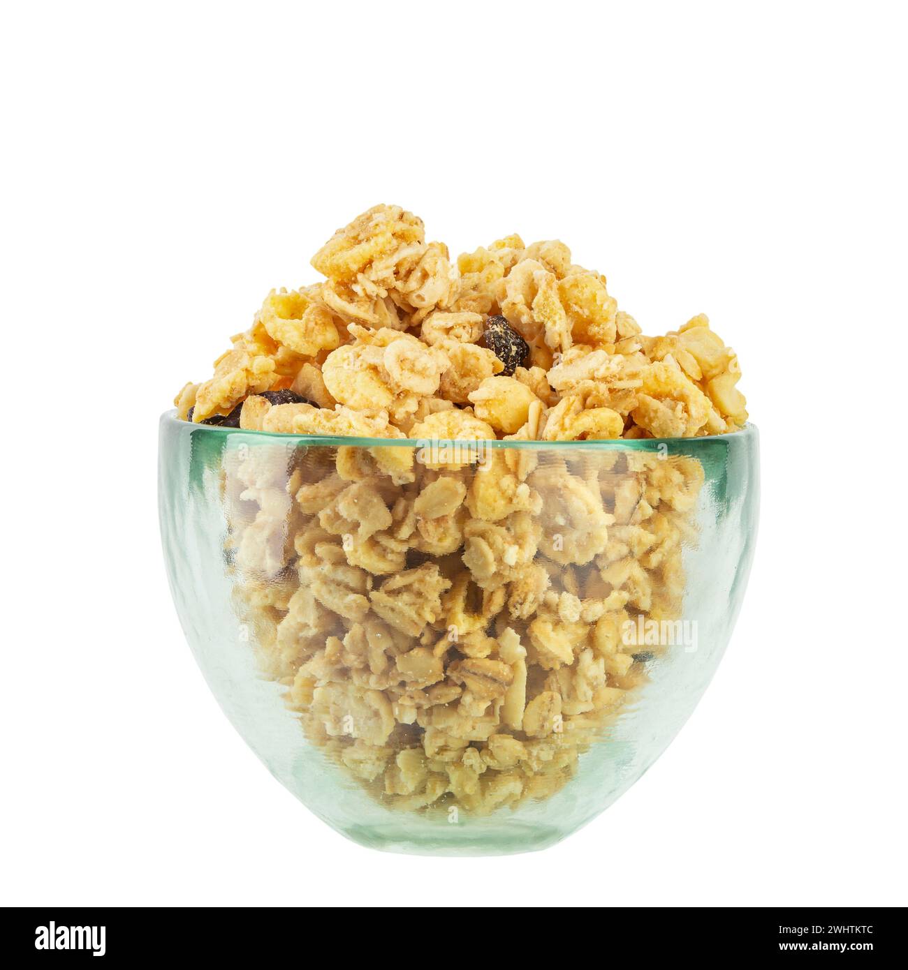 Cereal nutritious breakfast in a glass plate. Isolated on white ...