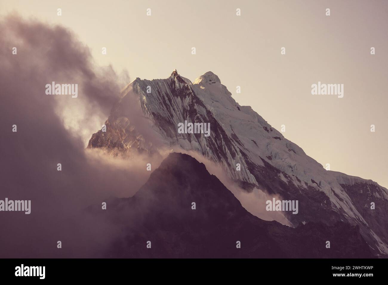 Hiking in the fantastic landscape of the Peruvian high mountain Andes ...