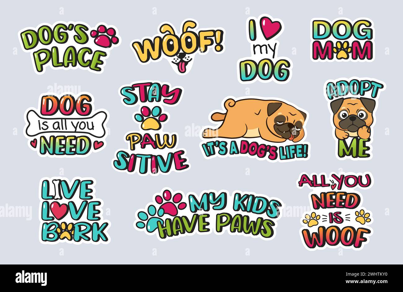 Pet lovers stickers. Cute dog themed slogans for pet-friendly or animal ...