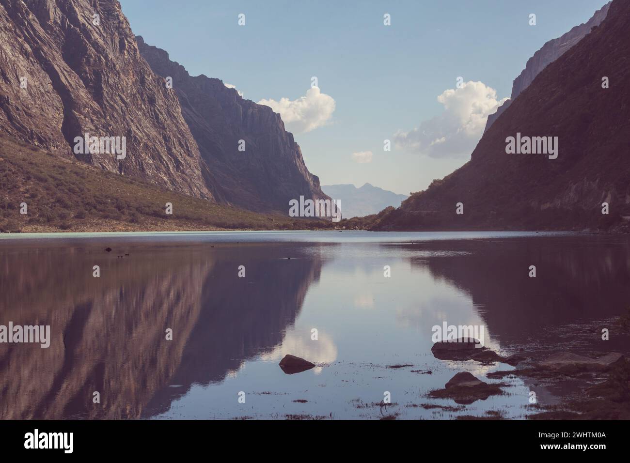 Hiking in the fantastic landscape of the Peruvian high mountain Andes ...