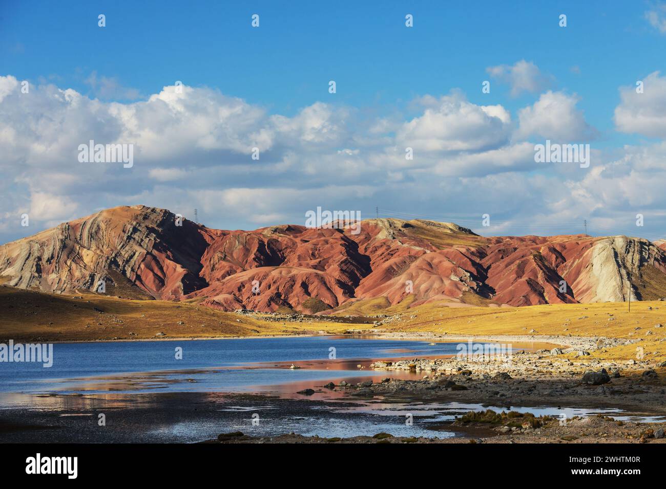 Hiking in the fantastic landscape of the Peruvian high mountain Andes ...