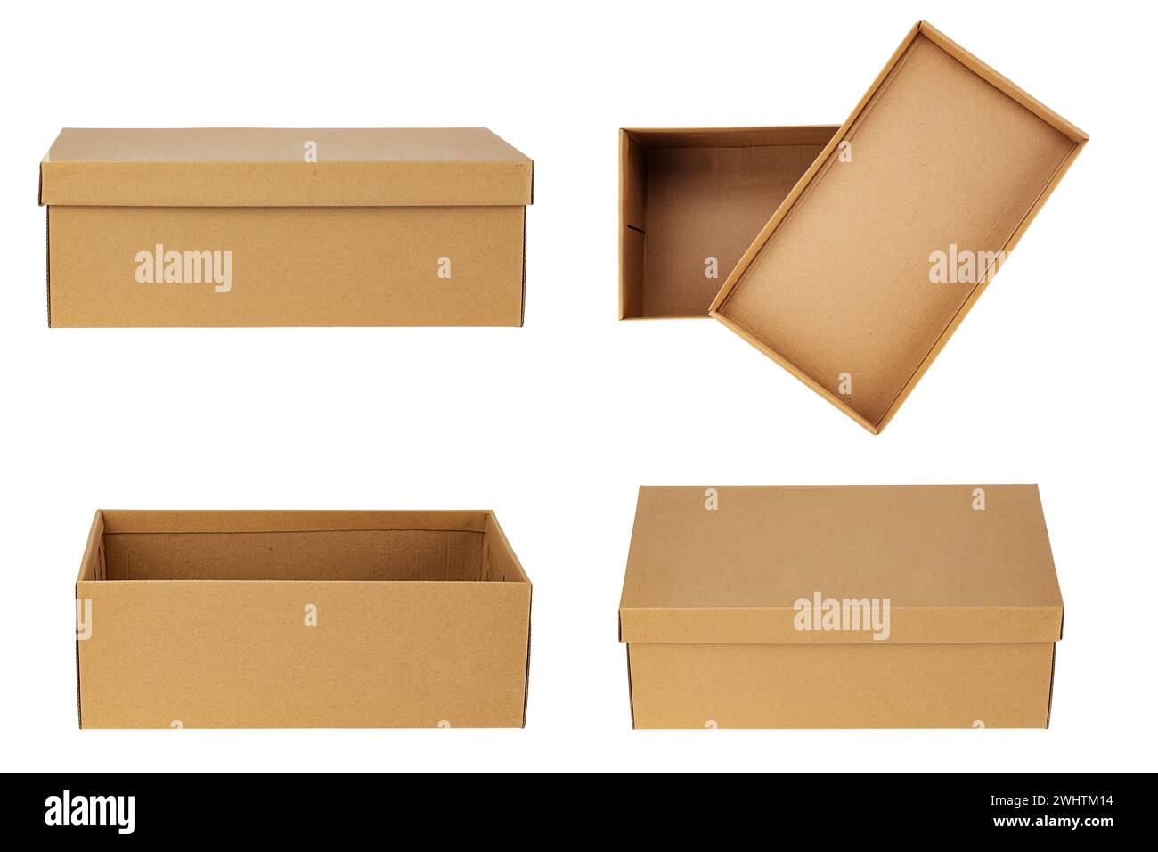 Four cardboard boxes, set, without inscriptions. Isolated on a white ...