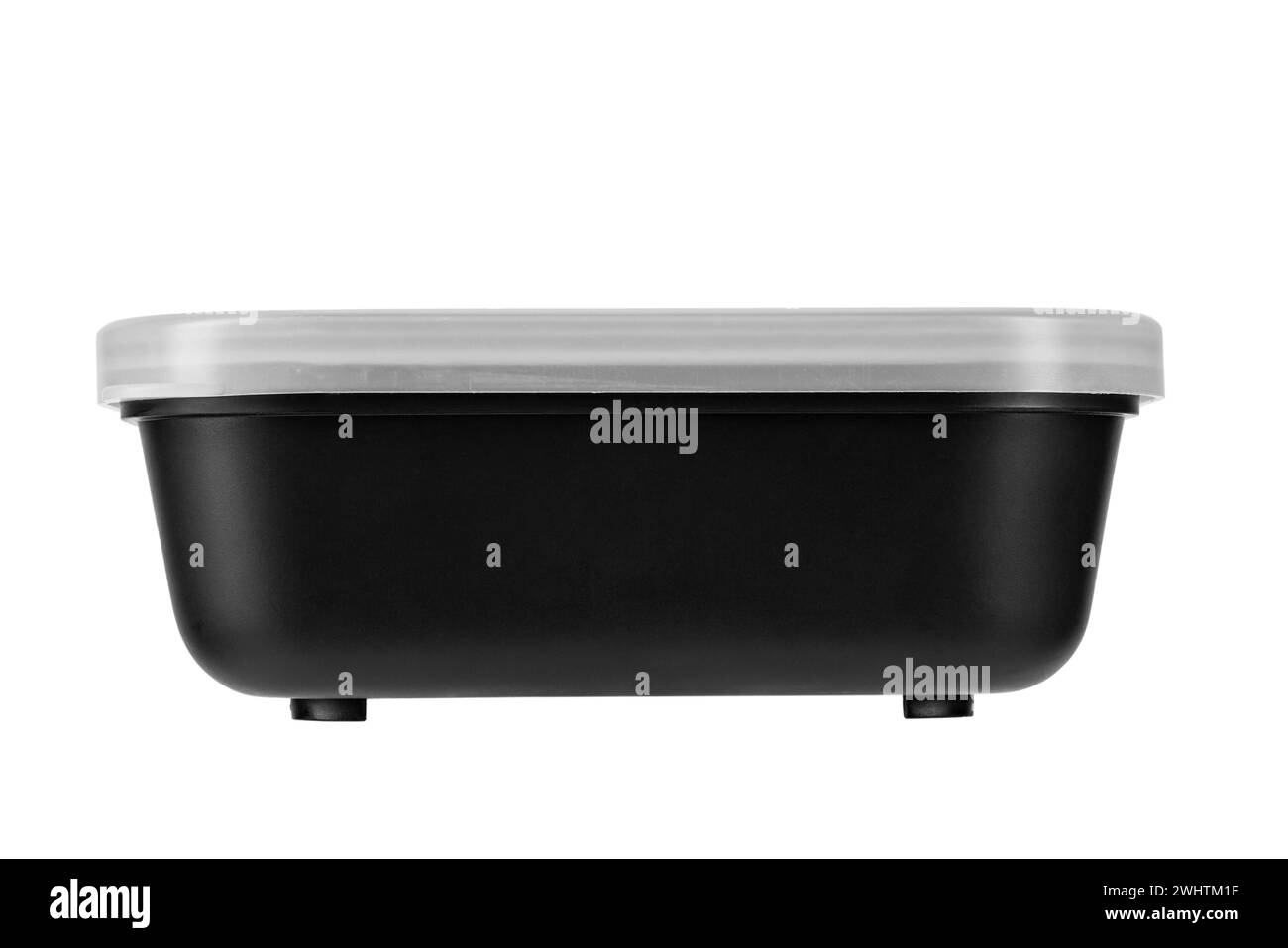 Closed black plastic box with a white lid isolated on a white ...