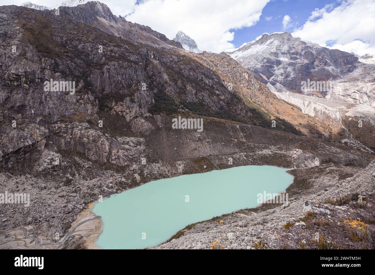Hiking in the fantastic landscape of the Peruvian high mountain Andes ...