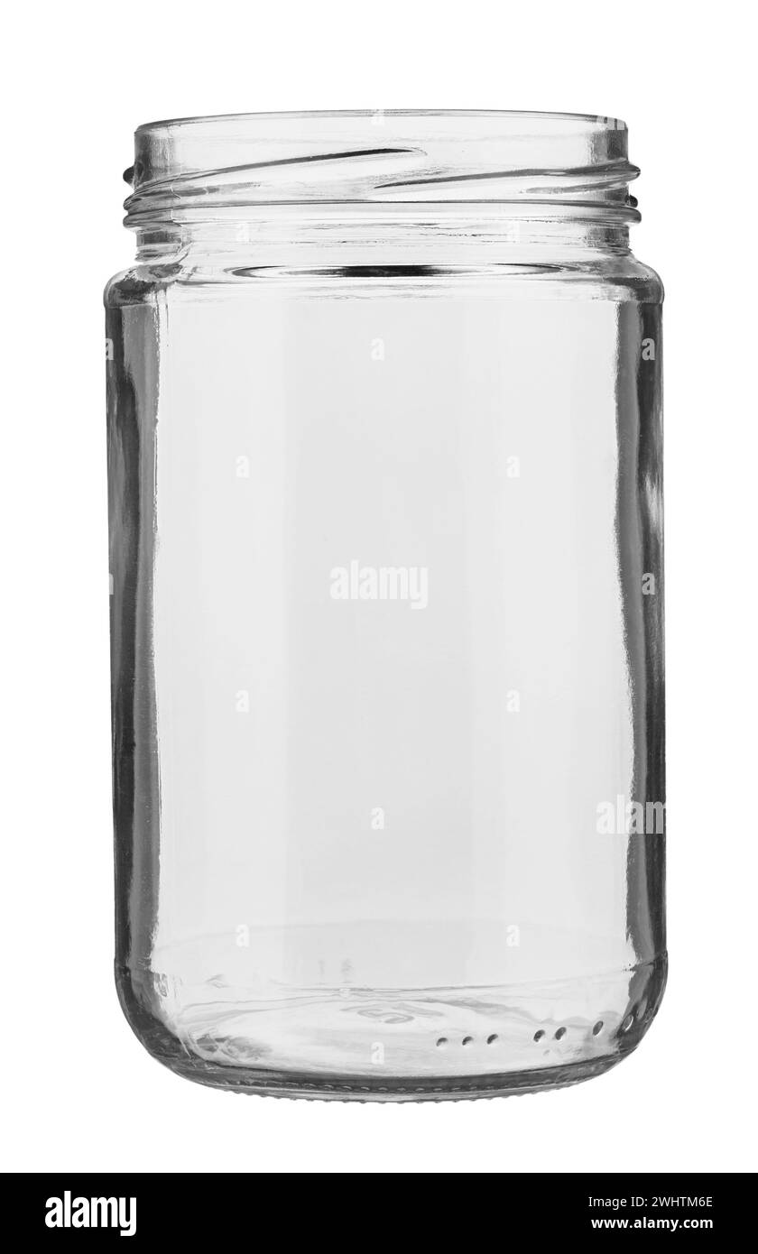 Open empty glass jar for food and canned food. Isolated on white ...