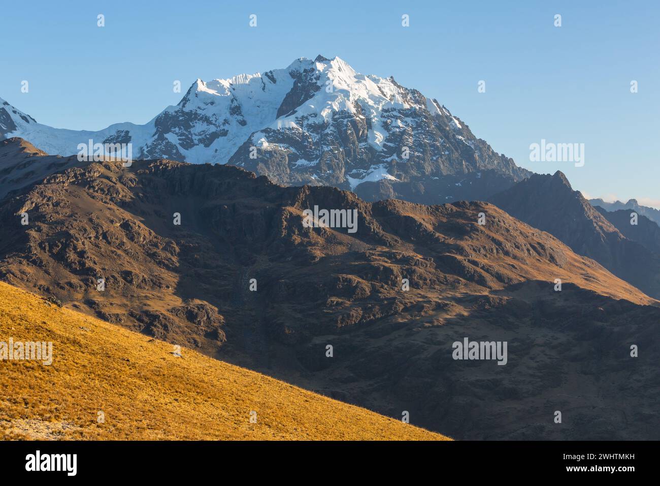 Hiking in the fantastic landscape of the Peruvian high mountain Andes ...