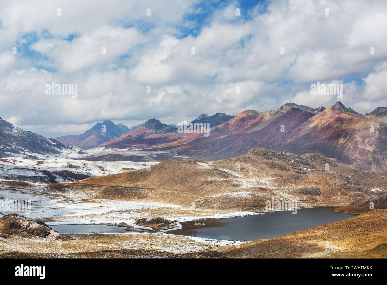 Hiking in the fantastic landscape of the Peruvian high mountain Andes ...