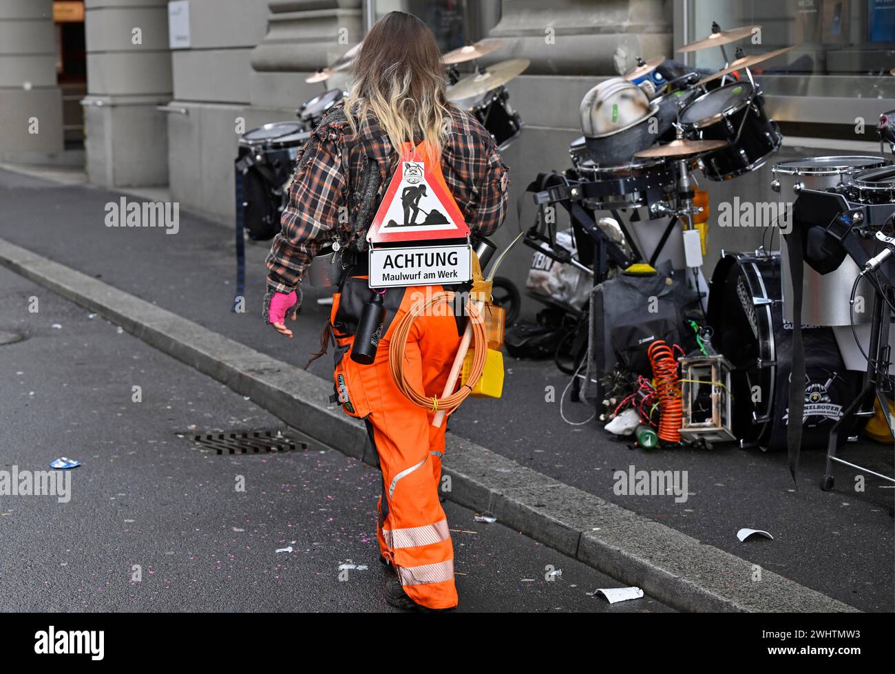 Carnival reveller Construction worker Danger sign Stock Photo - Alamy Carnival reveller Construction worker Danger sign Stock Photo - Alamy