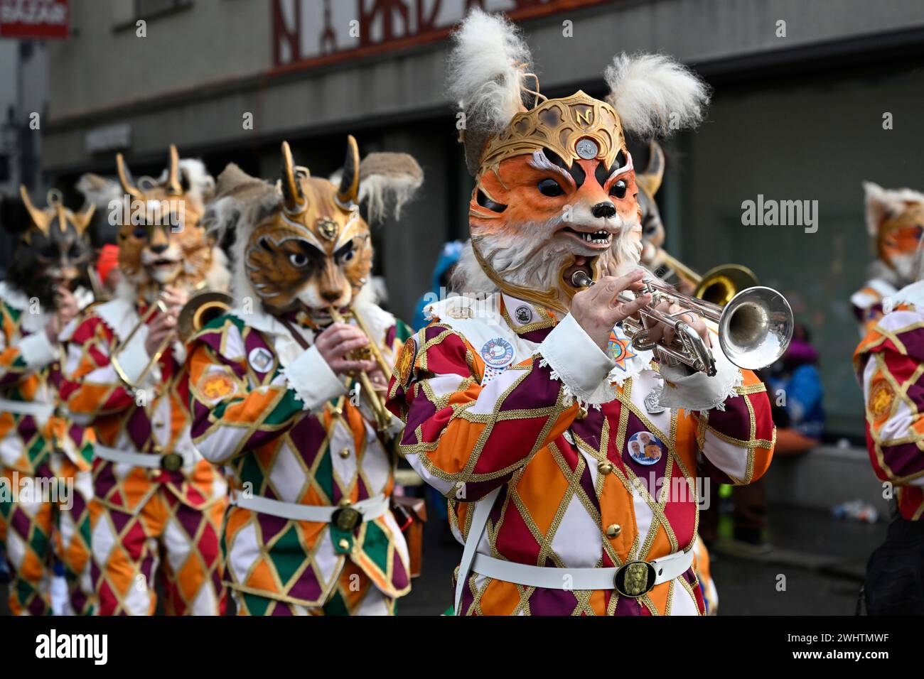 Guggenmusik fox mask trumpet Stock Photo - Alamy