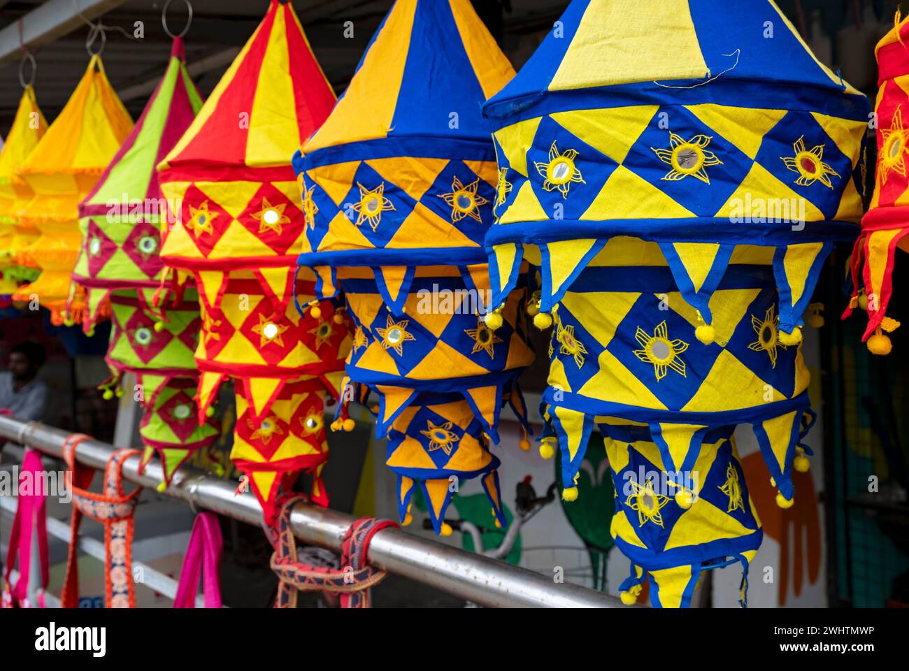 Traditional colorful Kandeel lanterns, Fort Kochi, Cochin, Kerala ...