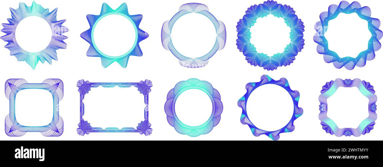 Guilloche pattern frame. Ornamental geometric borders, circular and ...