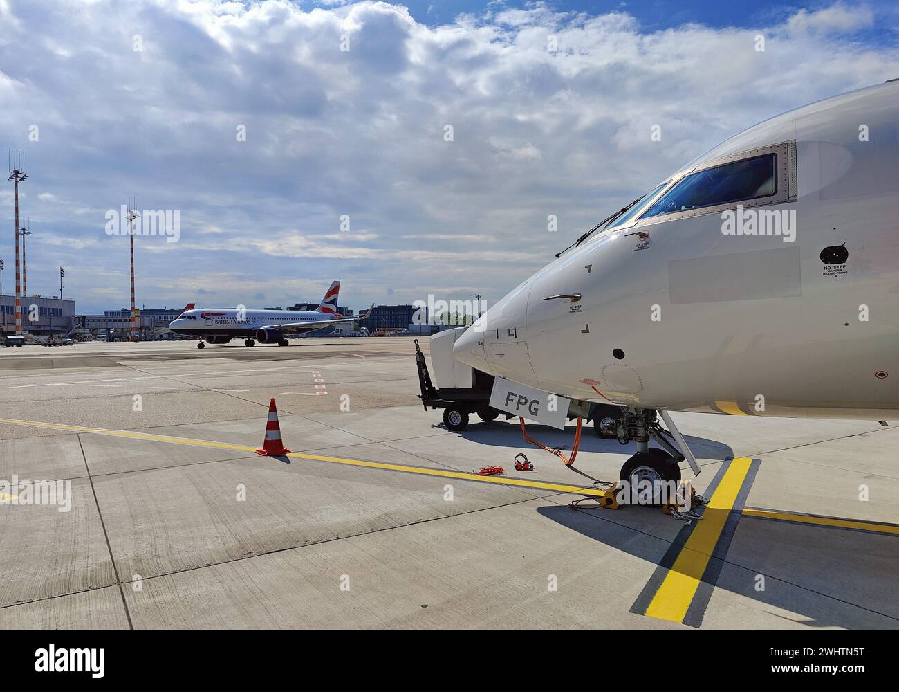 Small aeroplane on the tarmac, airport, Duesseldorf, North Rhine ...