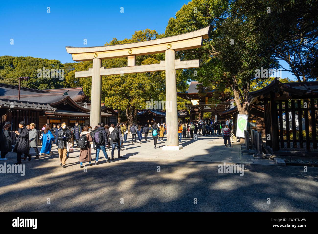 Tokyo, Japan. January 8, 2024. view of the Torii gate at ther entrance ...