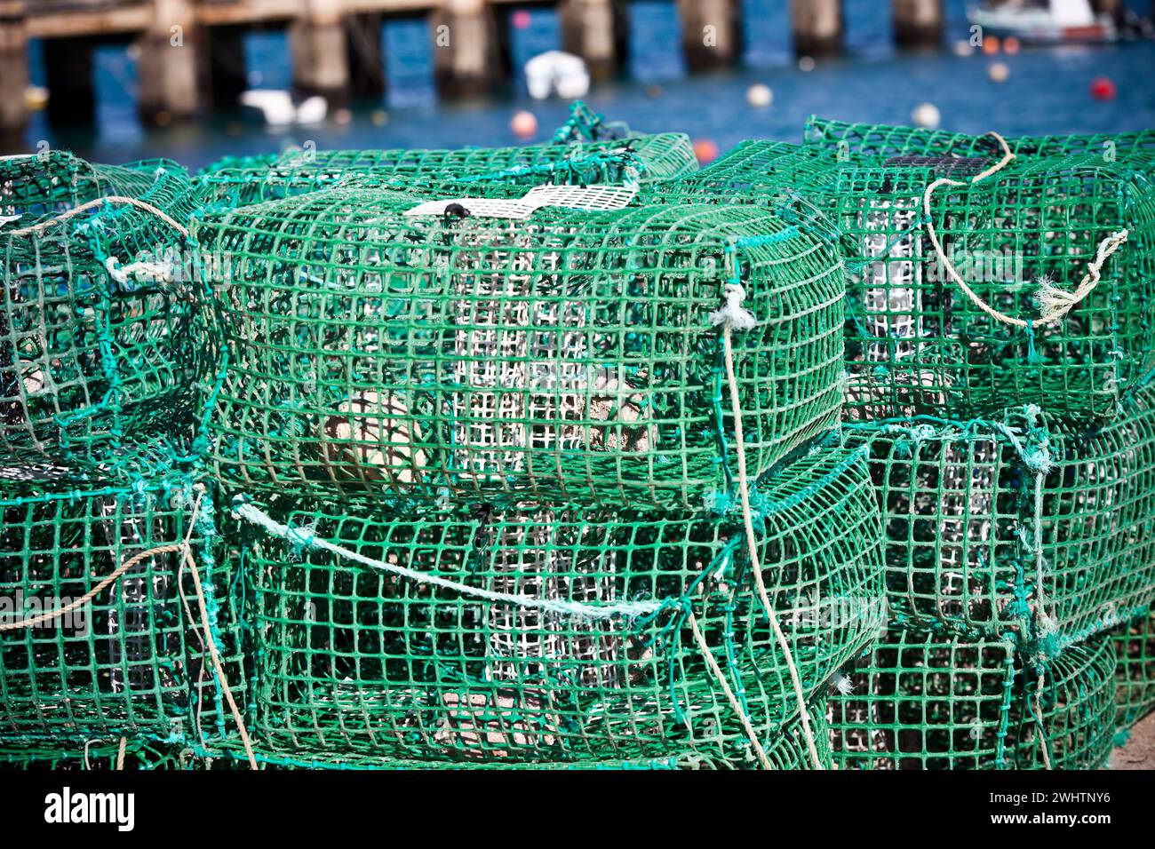Lobster and Crab traps stack in a port Stock Photo - Alamy